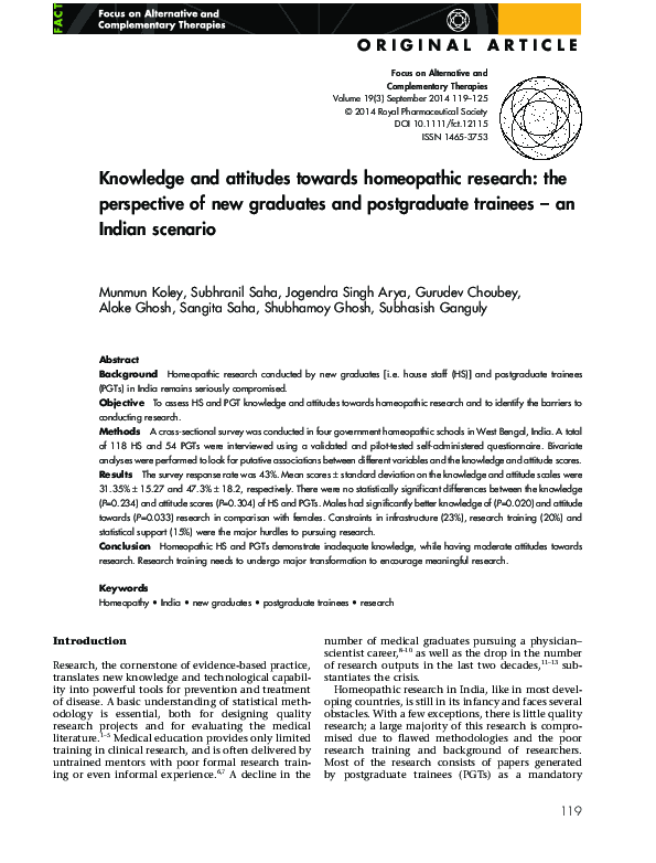 (PDF) Knowledge and attitudes towards homeopathic research: the ...