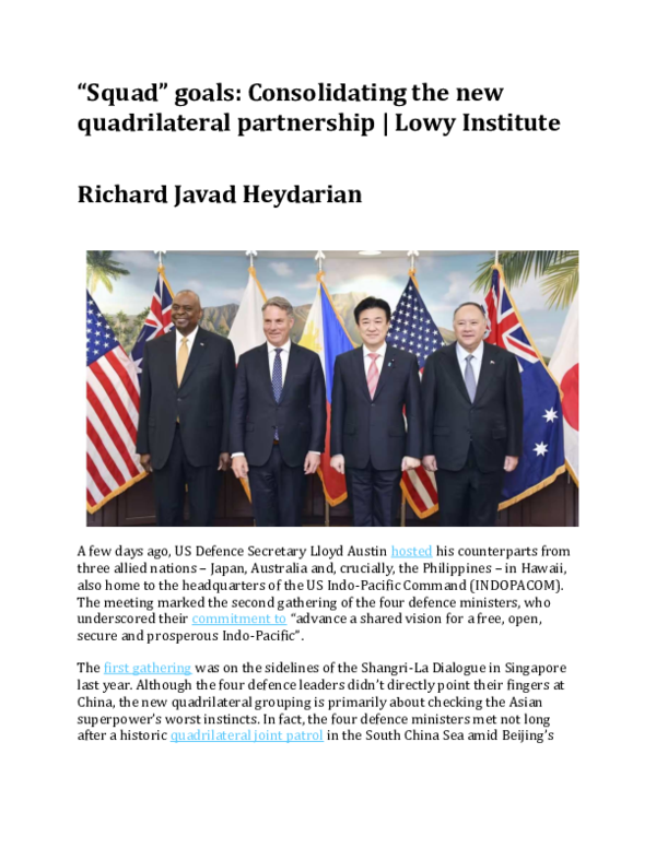 (PDF) "SQUAD" GOALS: THE NEW QUADRILATERAL ALLIANCE IN THE INDO-PACIFIC