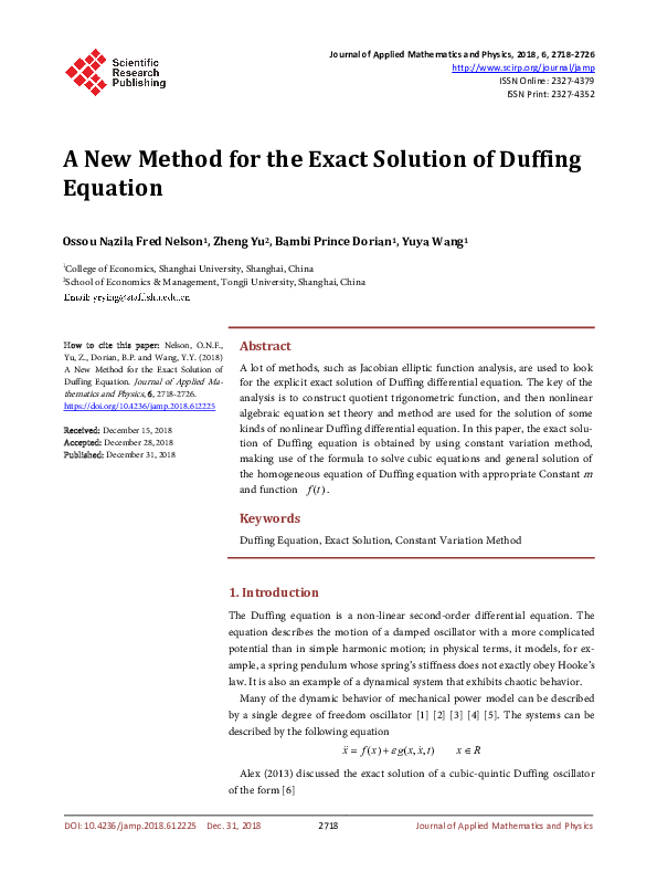 (PDF) A New Method for the Exact Solution of Duffing Equation