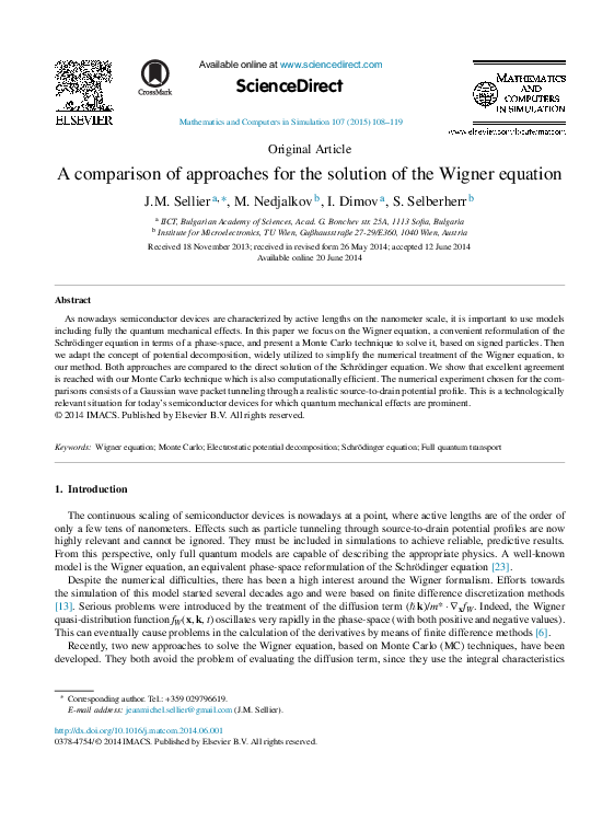 Pdf A Comparison Of Approaches For The Solution Of The Wigner Equation