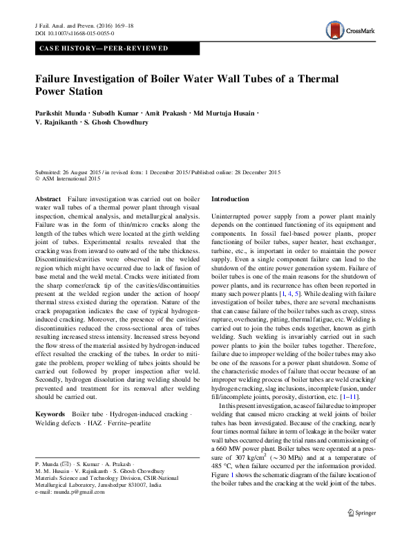 (PDF) Failure Investigation of Boiler Water Wall Tubes of a Thermal ...