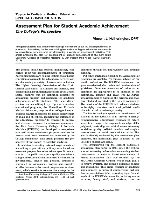 (PDF) Assessment Plan for Student Academic Achievement