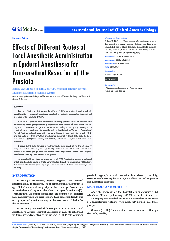 (PDF) Effects of Different Routes of Local Anesthetic Administration in ...