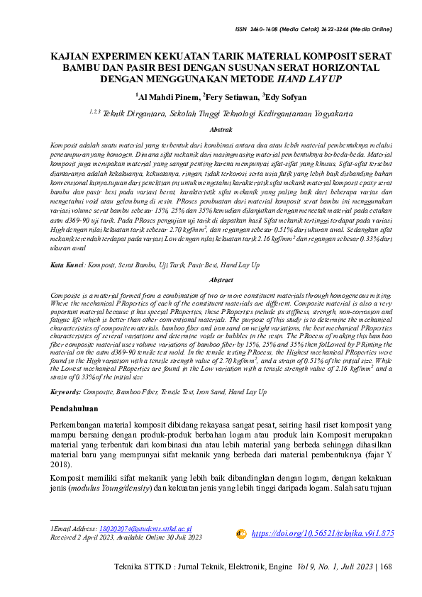(PDF) Kajian Experimen Kekuatan Tarik Material Komposit Serat Bambu Dan Pasir Besi Dengan ...