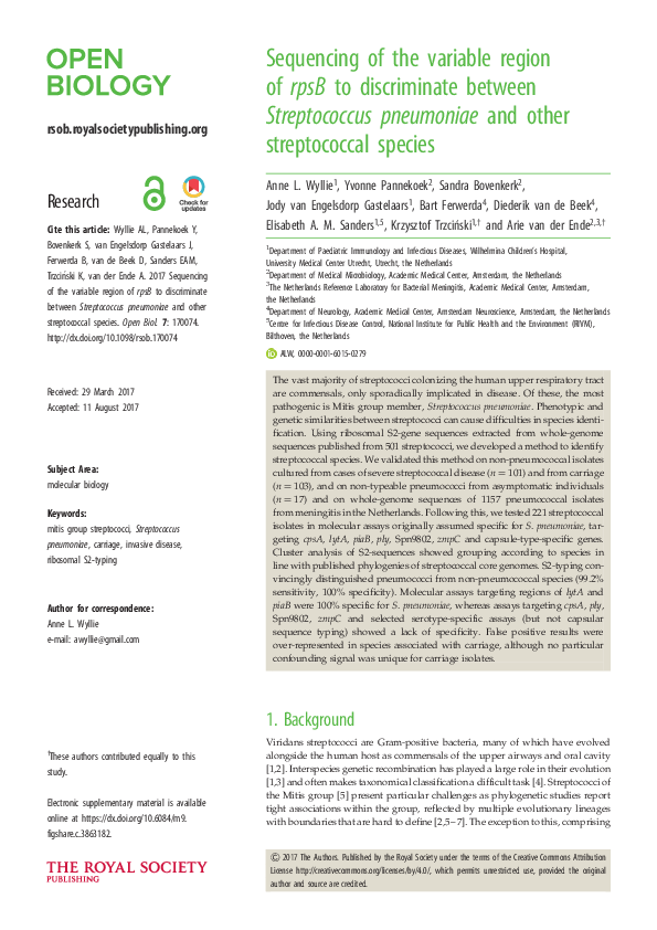 (PDF) Sequencing of the variable region of rpsB to discriminate between Streptococcus pneumoniae ...