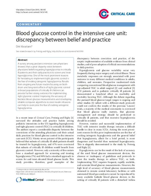 (PDF) Blood glucose control in the intensive care unit: discrepancy ...