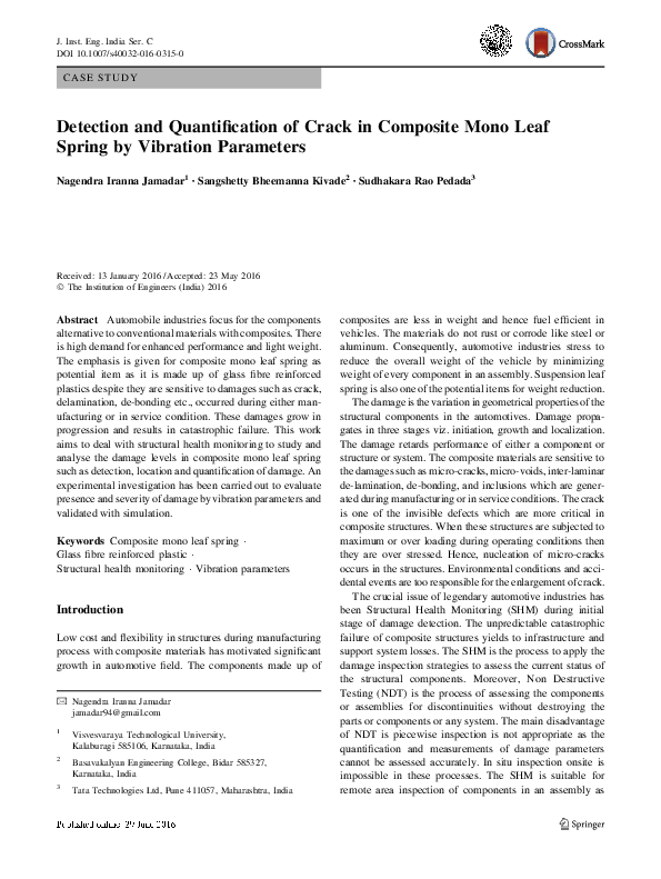 Pdf Detection And Quantification Of Crack In Composite Mono Leaf Spring By Vibration Parameters