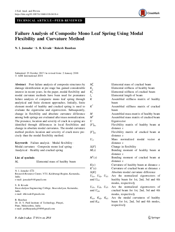 (PDF) Failure Analysis of Composite Mono Leaf Spring Using Modal Flexibility and Curvature ...