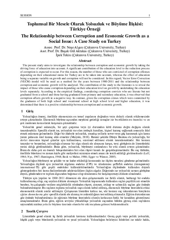 (PDF) The Relationship between Corruption and Economic Growth as a Social Issue: A Case Study on ...