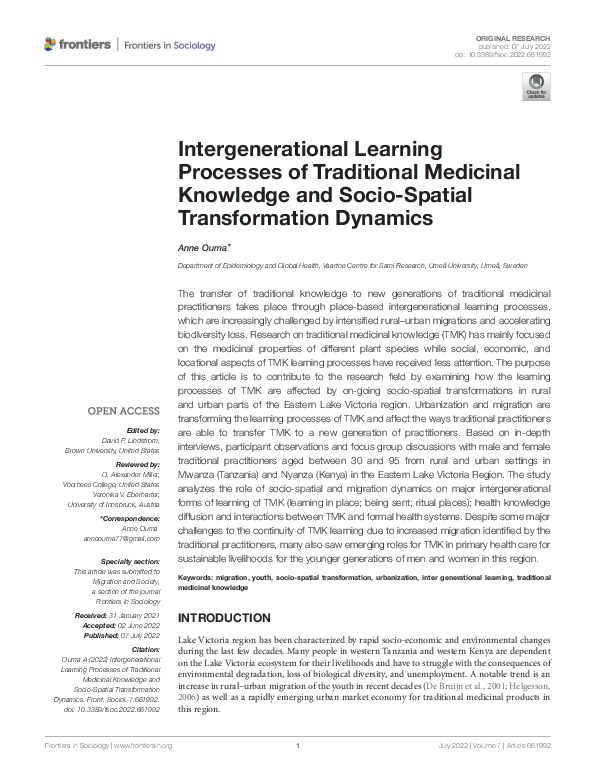 (PDF) Intergenerational Learning Processes of Traditional Medicinal ...