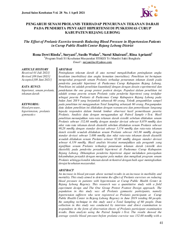 (PDF) Pengaruh Senam Prolanis Terhadap Penurunan Tekanan Darah Pada Penderita Penyakit ...