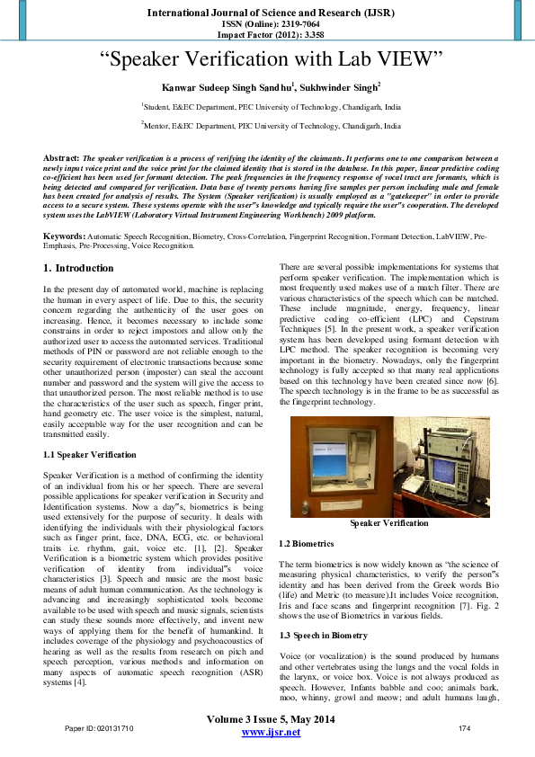 (PDF) Speaker Verification with Lab VIEW