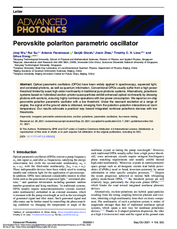 (PDF) Perovskite polariton parametric oscillator