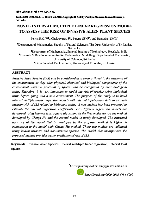 (PDF) Novel interval multiple linear regression model to assess the risk of invasive alien plant ...