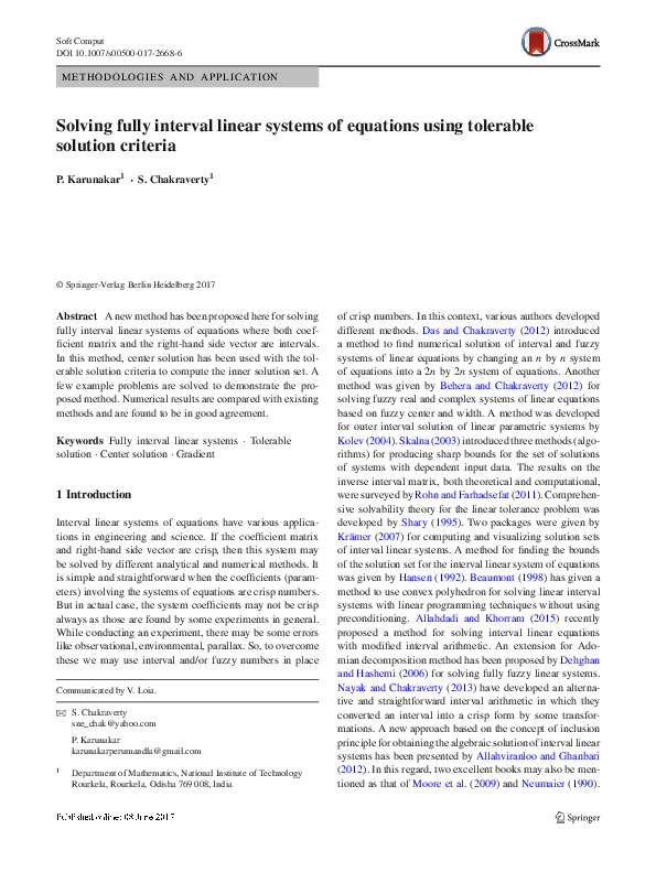 (PDF) Solving fully interval linear systems of equations using tolerable solution criteria