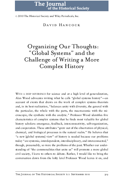 (PDF) Organizing Our Thoughts: “Global Systems” and the Challenge of ...