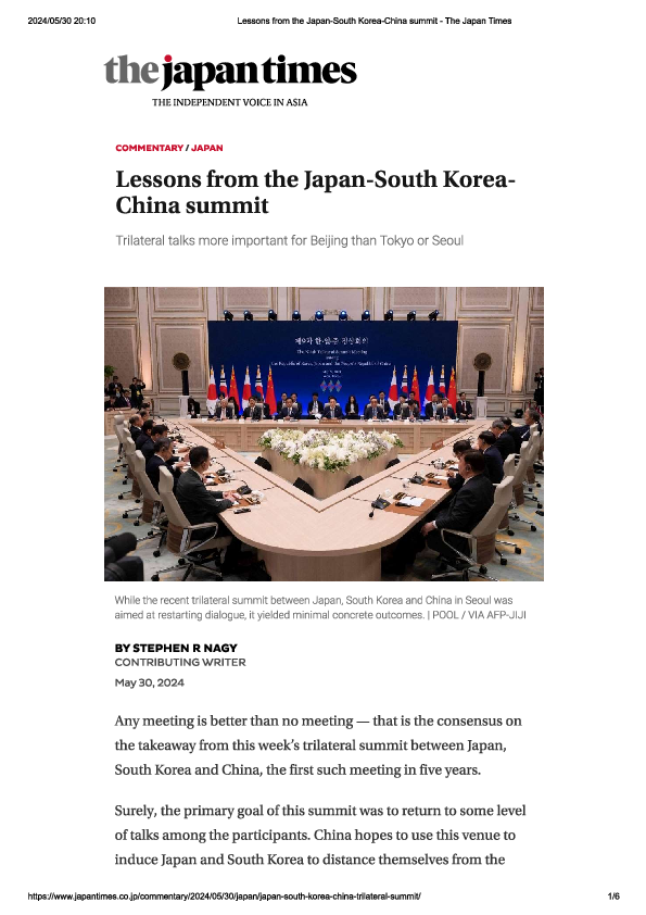 (PDF) Lessons from the Japan-South Korea-China summit