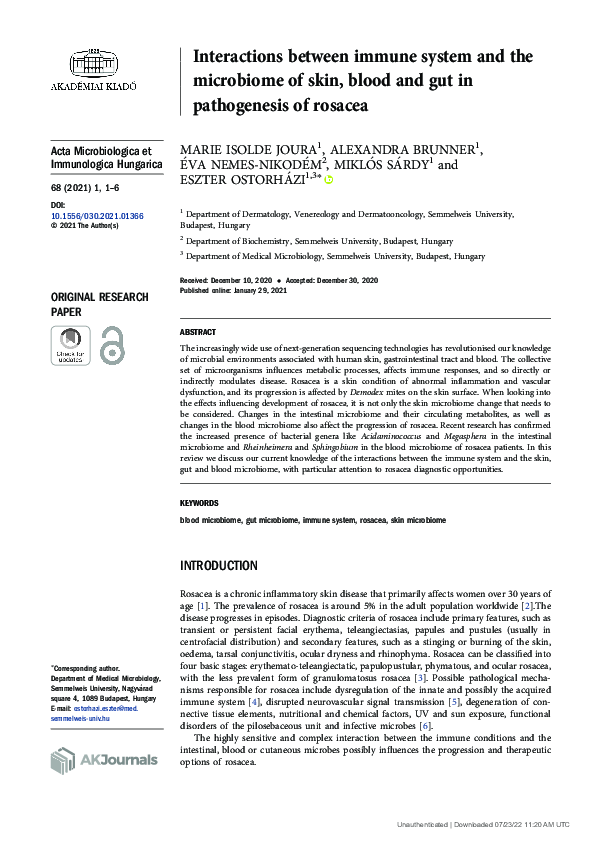 (PDF) Interactions between immune system and the microbiome of skin ...