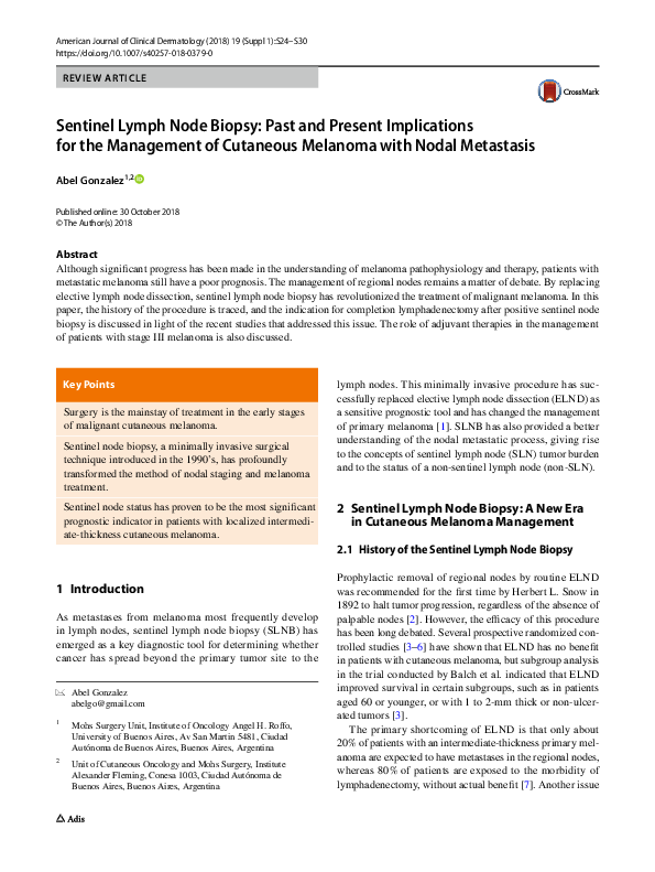 (PDF) Sentinel Lymph Node Biopsy: Past and Present Implications for the ...