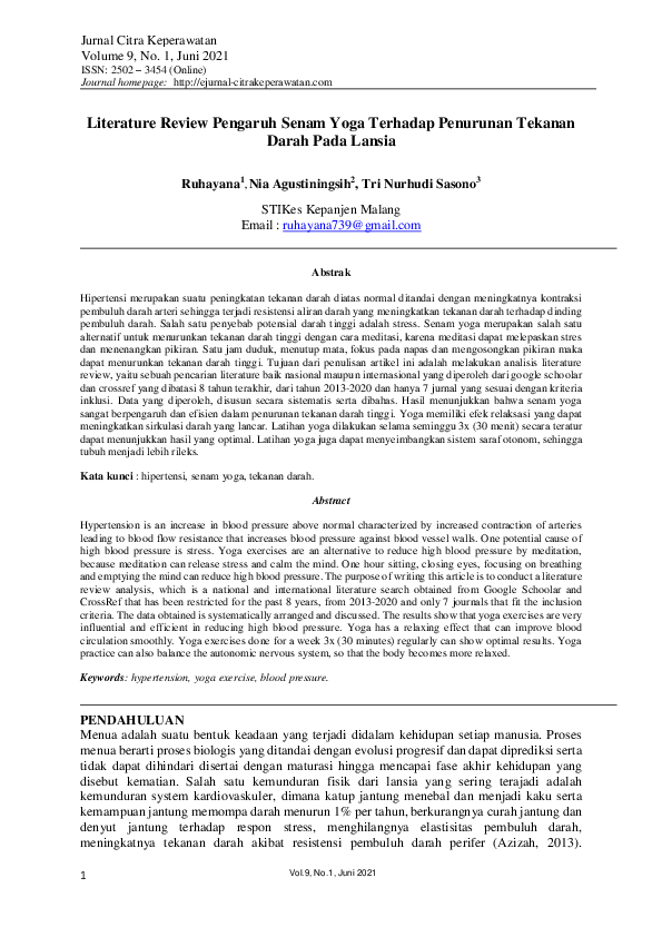 (PDF) Literature Review Pengaruh Senam Yoga Terhadap Penurunan Tekanan Darah Pada Lansia