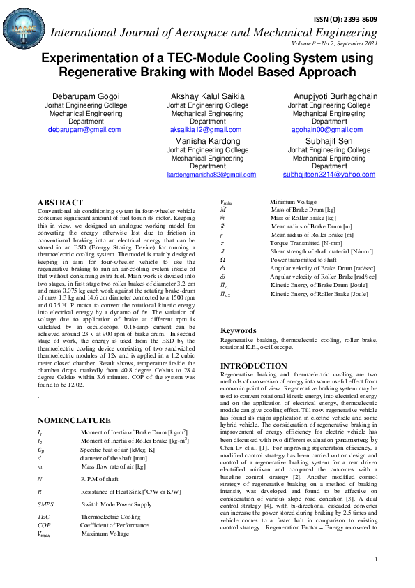 (PDF) Experimentation of a TEC-Module Cooling System using Regenerative ...