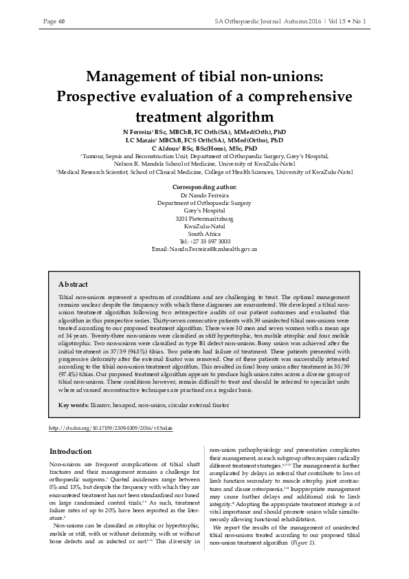 (PDF) Management of tibial non-unions: Prospective evaluation of a ...
