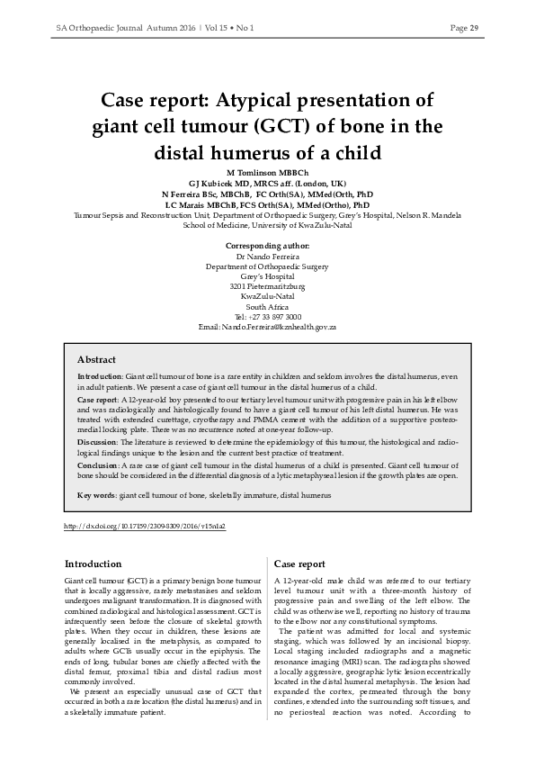 (PDF) Case report: A typical presentation of giant cell tumour (GCT) of ...