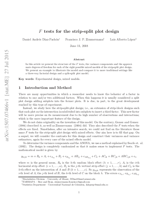 (PDF) $F$ tests for the strip-split plot design