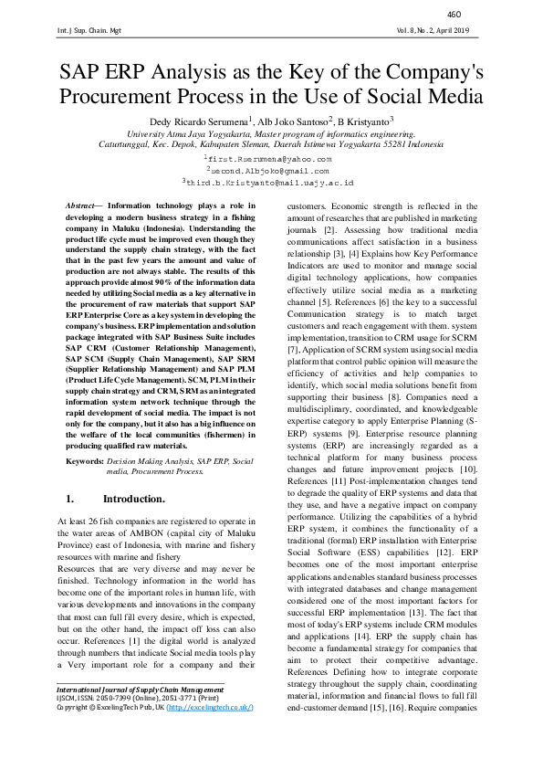 (PDF) SAP ERP Analysis as the Key of the Company's Procurement Process in the Use of Social Media