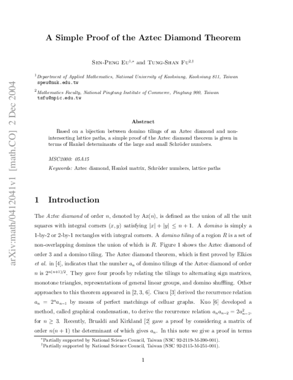 (PDF) A Simple Proof of the Aztec Diamond Theorem