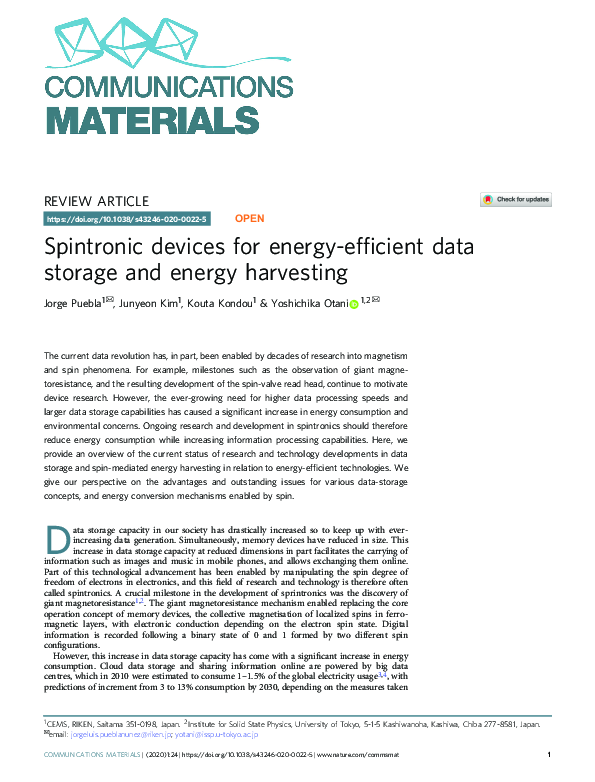 (PDF) Spintronic devices for energy-efficient data storage and energy harvesting | Jorge Puebla ...