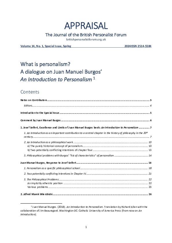 (PDF) What is personalism? A dialogue on Juan Manuel Burgos' An ...