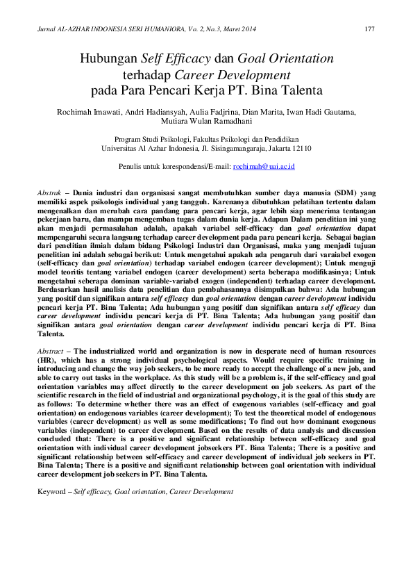 (PDF) Hubungan Self Efficacy dan Goal Orientation terhadap Career ...