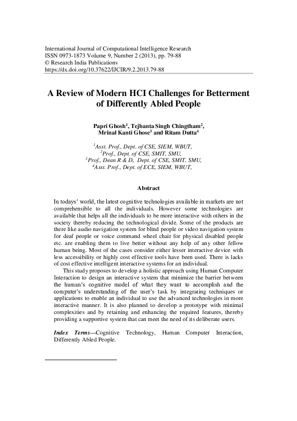 (PDF) A Review of Modern HCI Challenges for Betterment of Differently ...