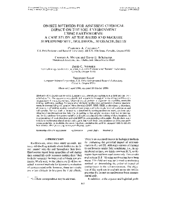 (PDF) On-site methods for assessing chemical impact on the soil environment using earthworms: A ...