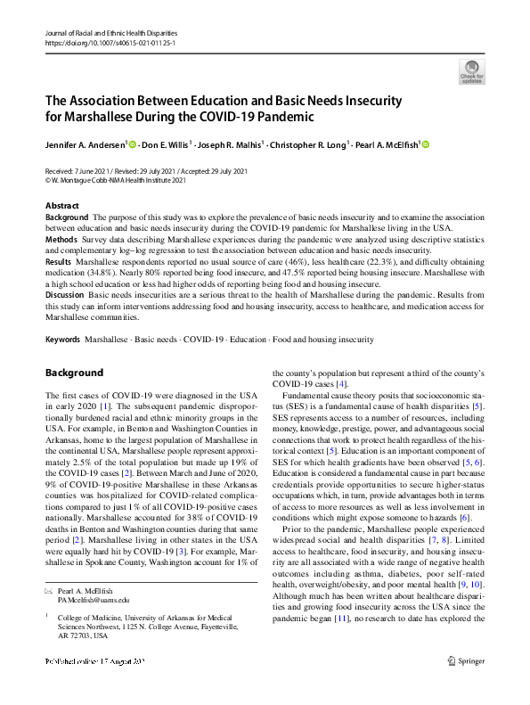 (PDF) The Association Between Education and Basic Needs Insecurity for ...