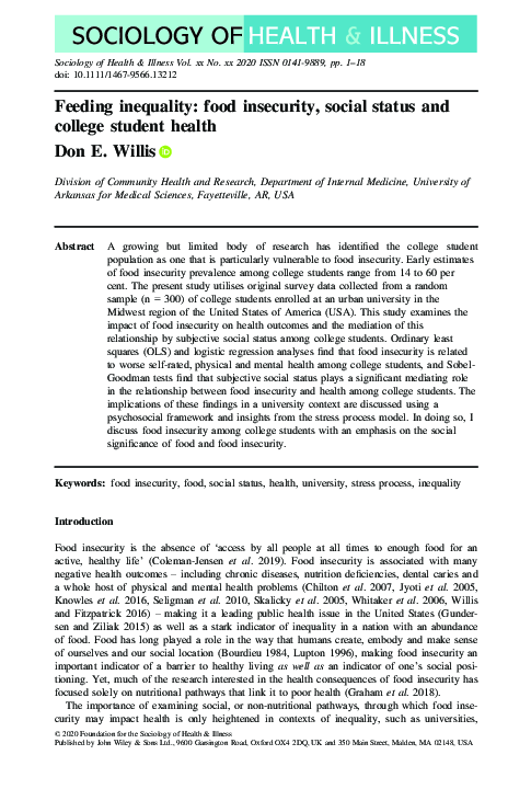 (PDF) Feeding inequality: food insecurity, social status and college ...
