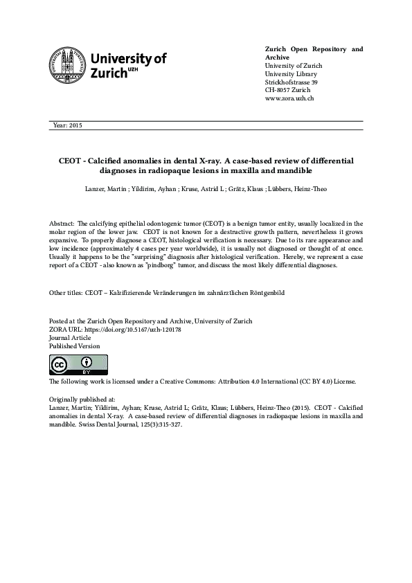(PDF) [CEOT - Calcified anomalies in dental X-ray. A case-based review ...