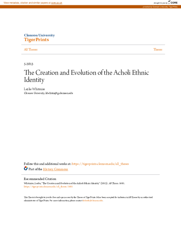 (PDF) The creation and evolution of the Acholi ethnic identity | Leslie ...