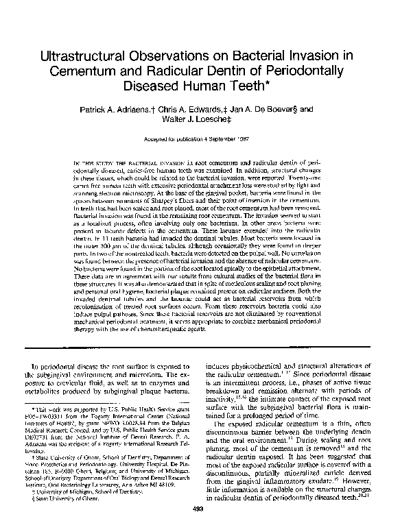 (PDF) Ultrastructural Observations on Bacterial Invasion in Cementum ...