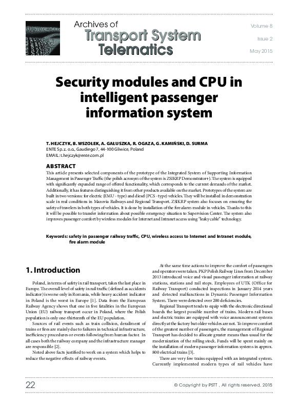 (PDF) Security modules and CPU in intelligent passenger information system