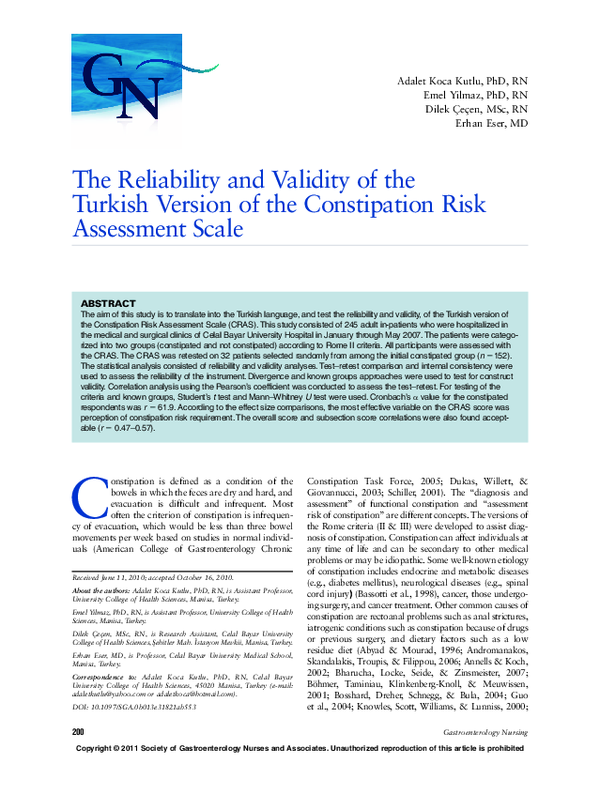 (PDF) The Reliability and Validity of the Turkish Version of the ...
