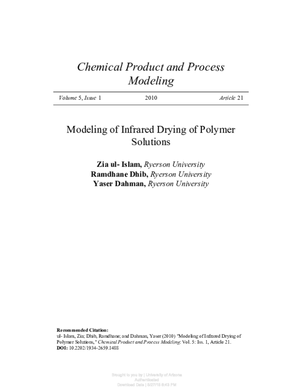 (PDF) Modeling of Infrared Drying of Polymer Solutions