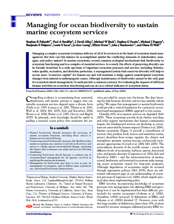 (PDF) Managing for ocean biodiversity to sustain marine ecosystem services