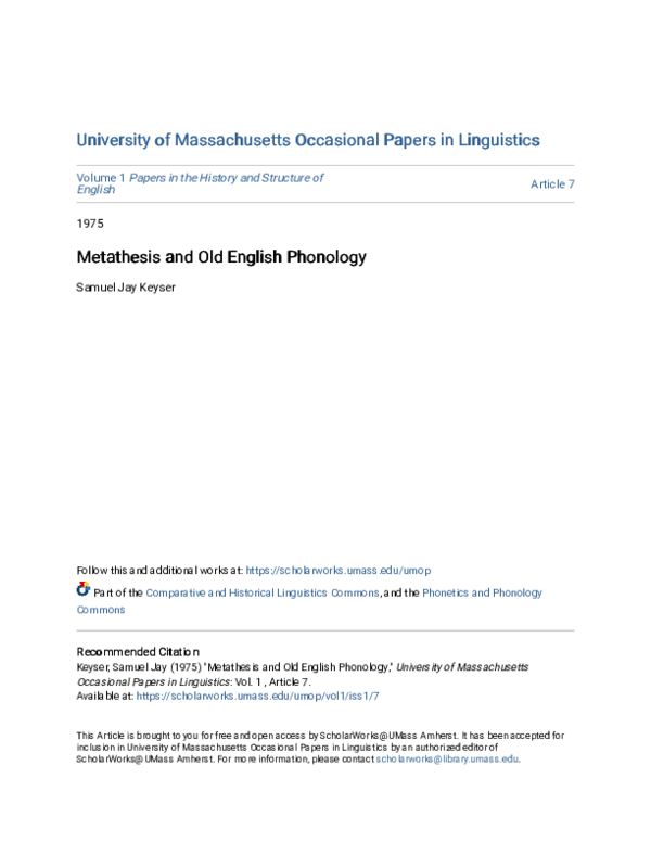 (PDF) Metathesis and Old English Phonology