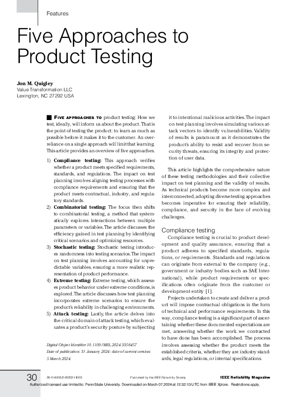 (PDF) Five Approaches to Product Testing