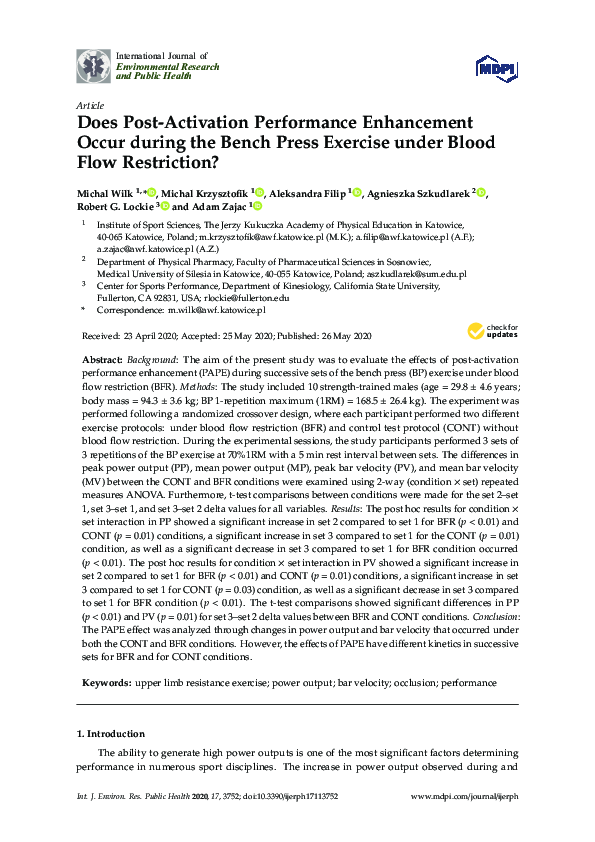 (PDF) Does Post-Activation Performance Enhancement Occur during the Bench Press Exercise under ...