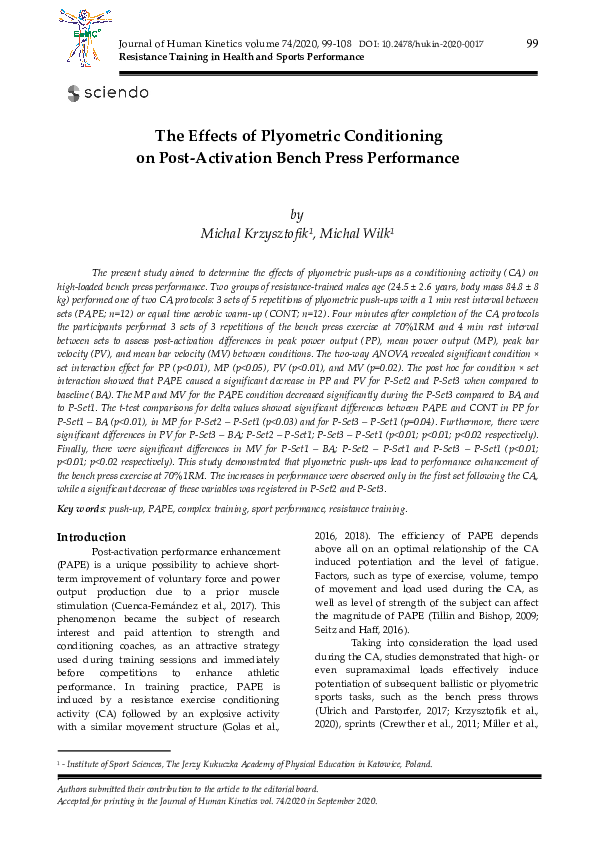 (PDF) The Effects of Plyometric Conditioning on Post-Activation Bench ...