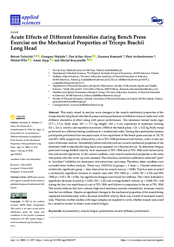 (PDF) Acute Effects of Different Intensities during Bench Press Exercise on the Mechanical ...
