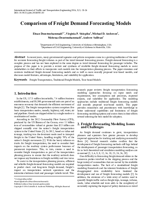 (PDF) Comparison of Freight Demand Forecasting Models